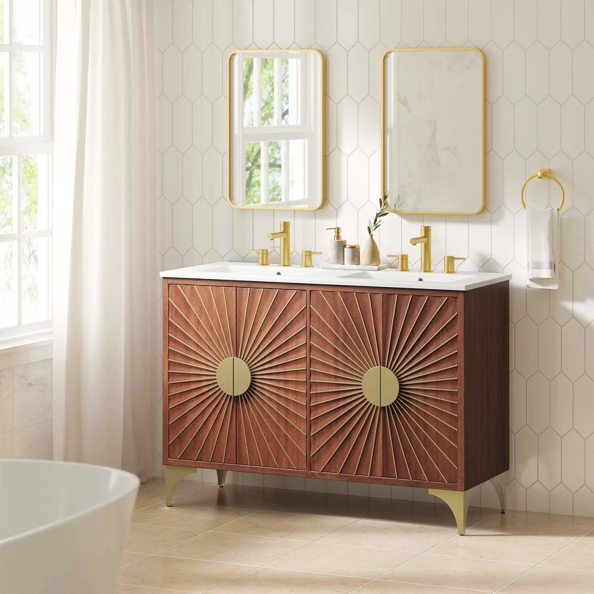 Daylight 48 In. Freestanding Double Sink Bathroom Vanity with Ceramic Sink Top BUILDMYPLACE