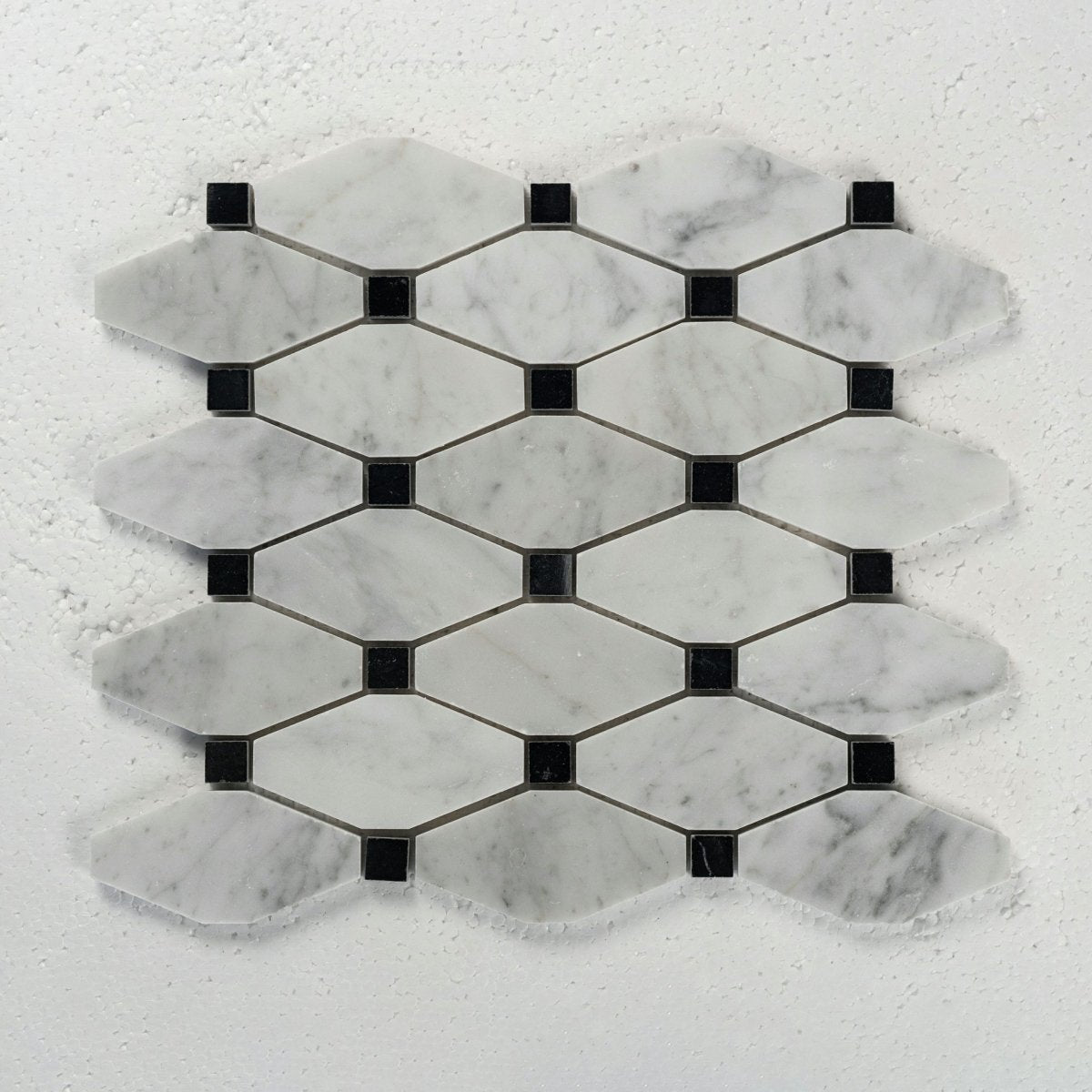 10 X 12 in. Bianco Carrara Diamond Black and White Dot Marble Mosaic ...