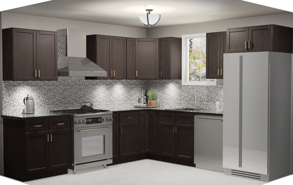 10x10 L-Shape Kitchen Layout Design - Aria Espresso Shaker Cabinets ...