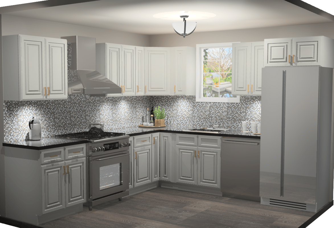 10x10 L-Shape Kitchen Layout Design - Charleston White Cabinets ...