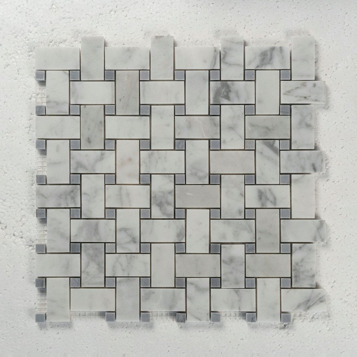 12 X 12 in. Bianco Carrara White Basket Weave Polished Marble Mosaic ...