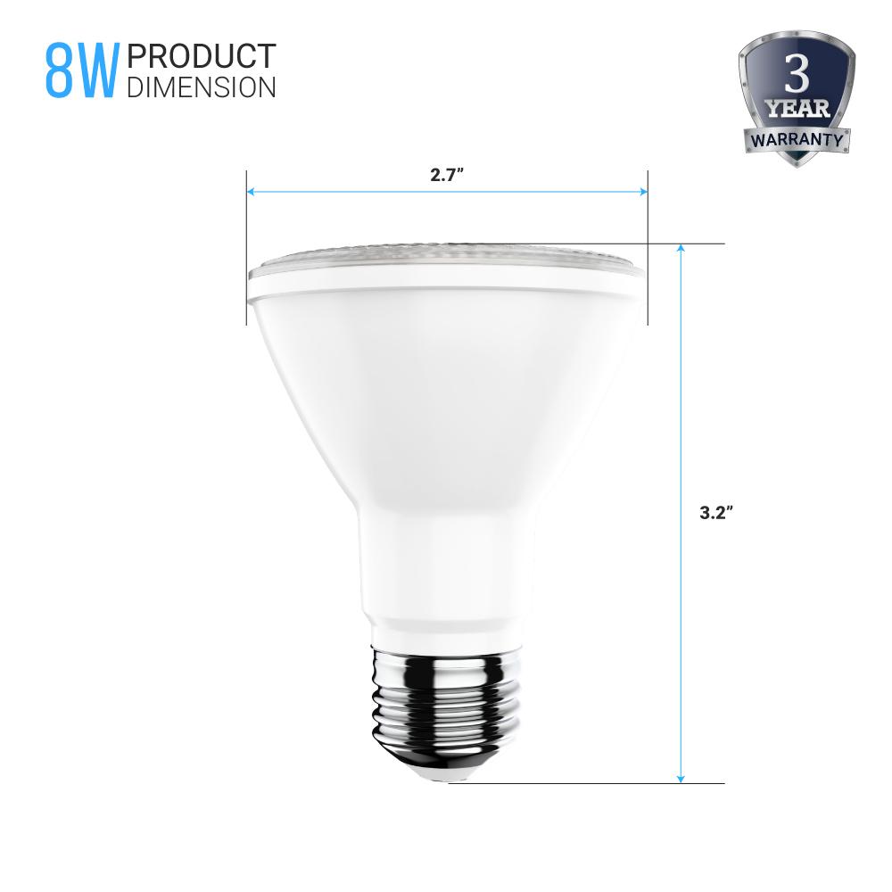 PAR20 LED 8W Light Bulbs 3000K Dimmable 525 Lumens E26 Base Soft White BUILDMYPLACE