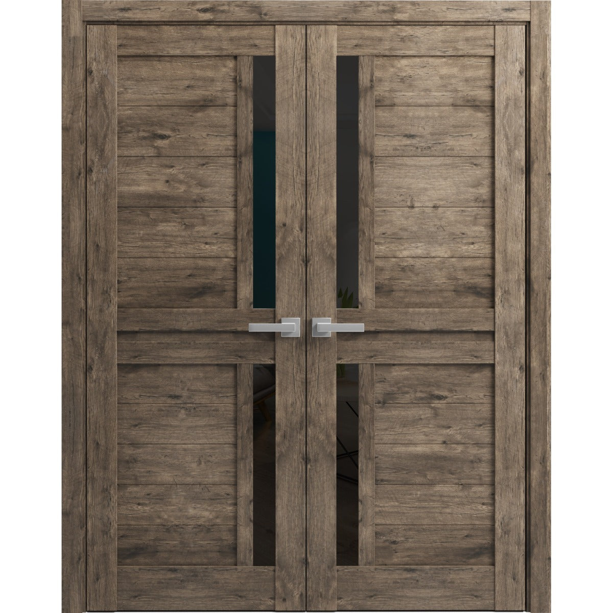 Interior Solid French Double Doors | Veregio 7588 Cognac Oak with Black ...
