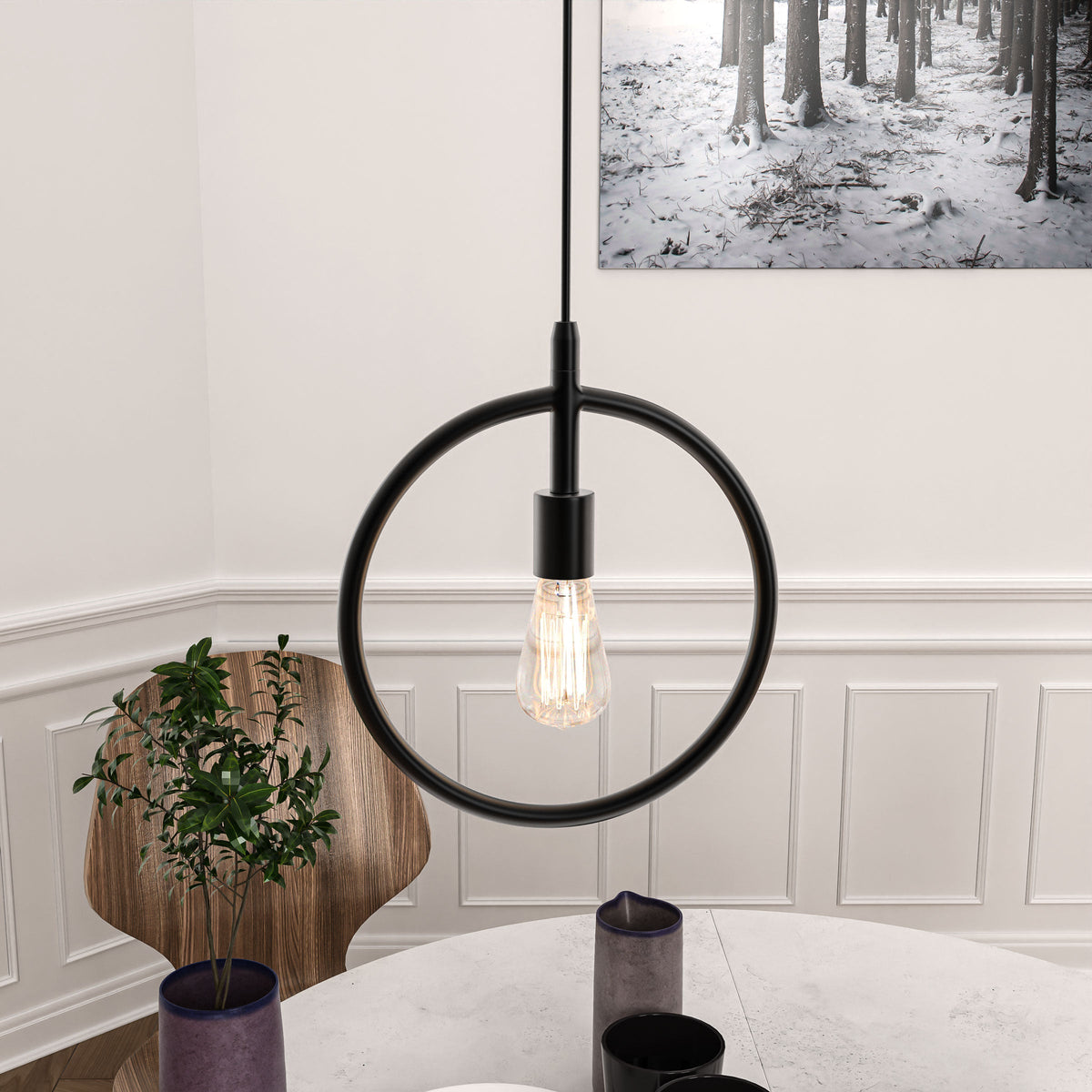 Matte Black Ring Shape Pendant Light Fixture, E26 Base, UL Listed for ...