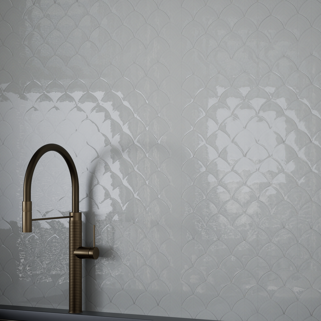 Soho Vintage Grey Glossy Glazed Scallop Porcelain Mosaic - BUILDMYPLACE