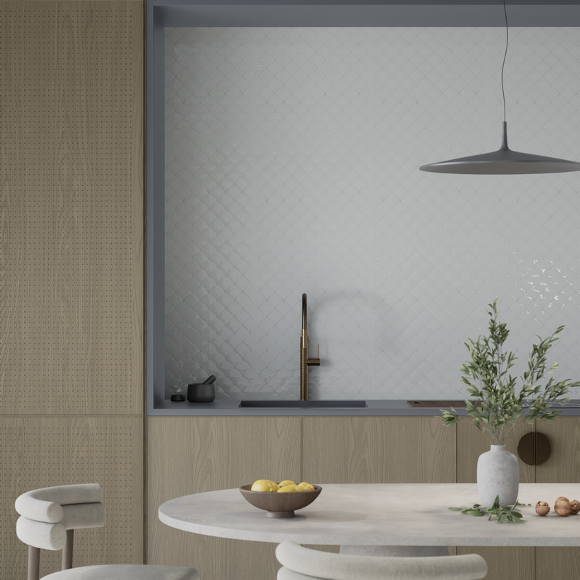 Soho Vintage Grey Glossy Glazed Scallop Porcelain Mosaic - BUILDMYPLACE