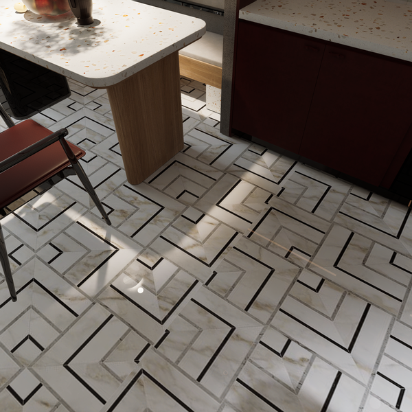 La Marca Picco Honed Glazed Porcelain Mosaic with Calacatta Polished ...