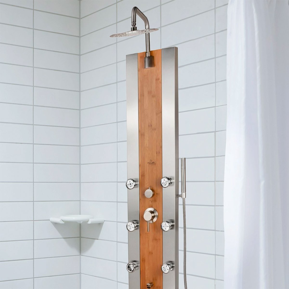 Bamboo Wood ShowerSpa Bali Panel Bali with 10" Low-Profile Rain ...