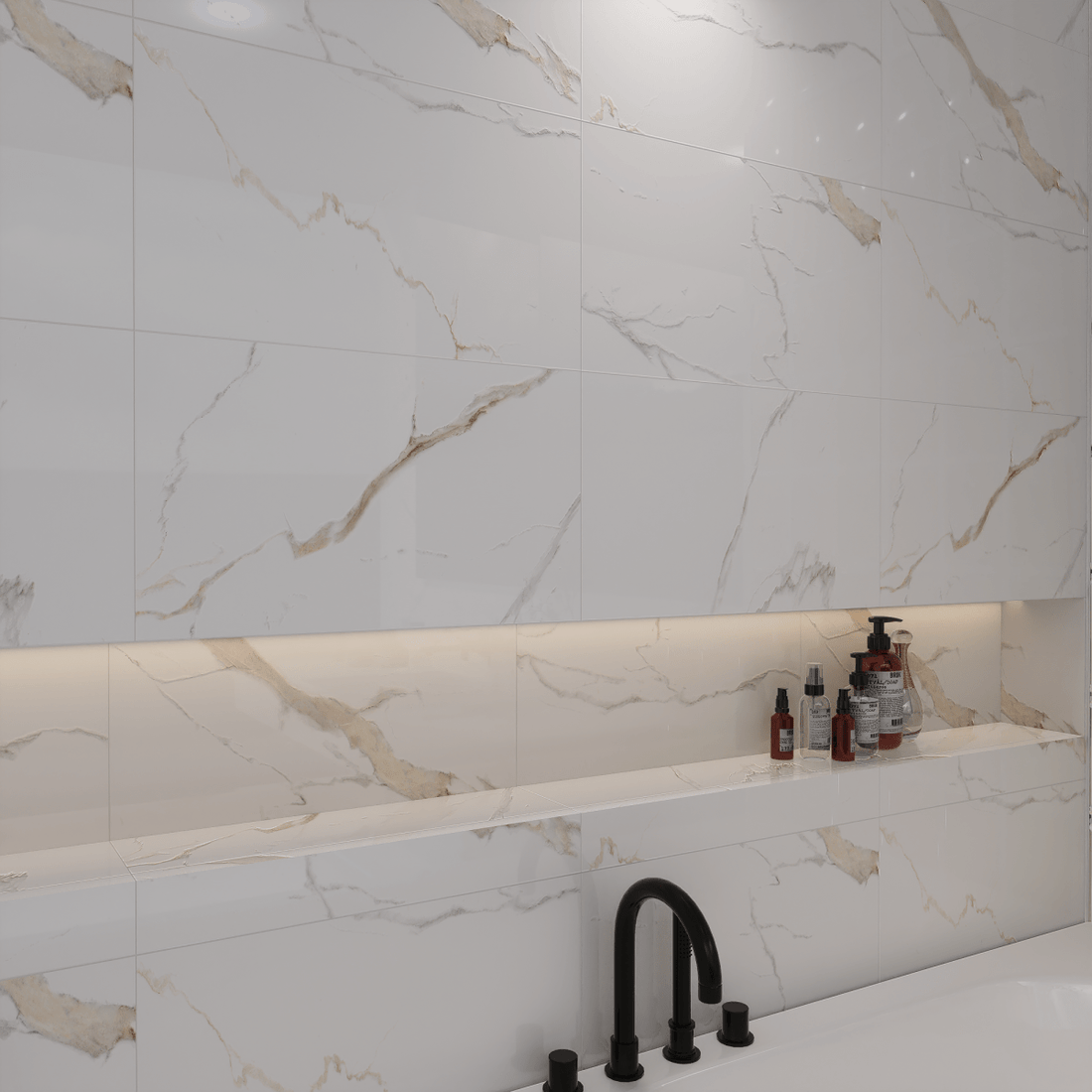 Calacatta Gold 12 in. x 24 in. x 8.5 mm Polished Porcelain Tile - Floor ...