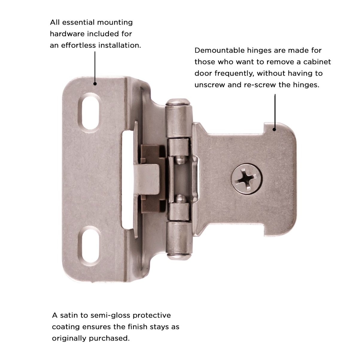Dsingle demountable cabinet hinges 1/2 Inch Overlay (2 Hinges/Per Pack ...