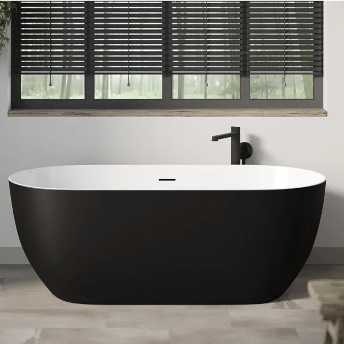 Flora 67 in. Classic Series Acrylic Freestanding Soaking Bathtub in Glossy Black Outside ...