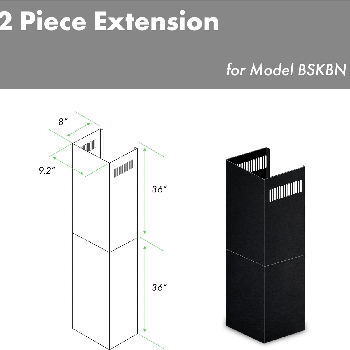 ZLINE 2-36 in. Chimney Extensions for 10 ft. to 12 ft. Ceilings in Bla ...