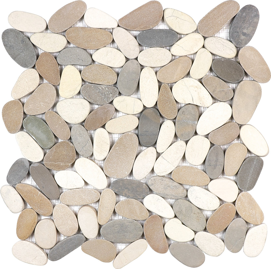 Zen Harmony Warm Blend Flat Pebble Stone Polished Mosaic - BUILDMYPLACE