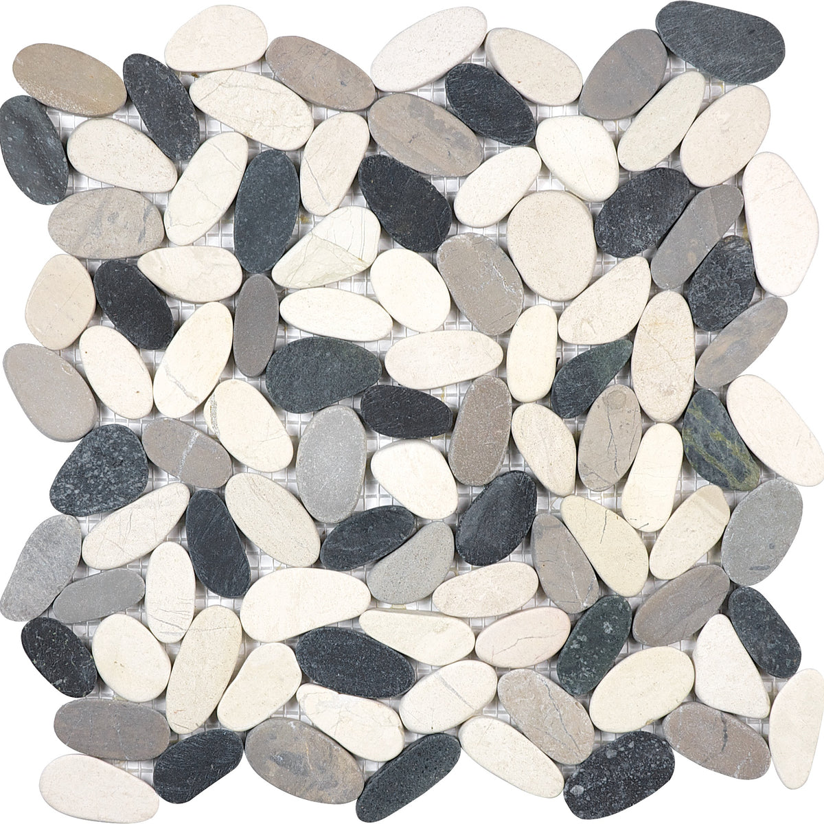 Zen Tranquil Cool Blend Flat Pebble Stone Polished Mosaic - BUILDMYPLACE