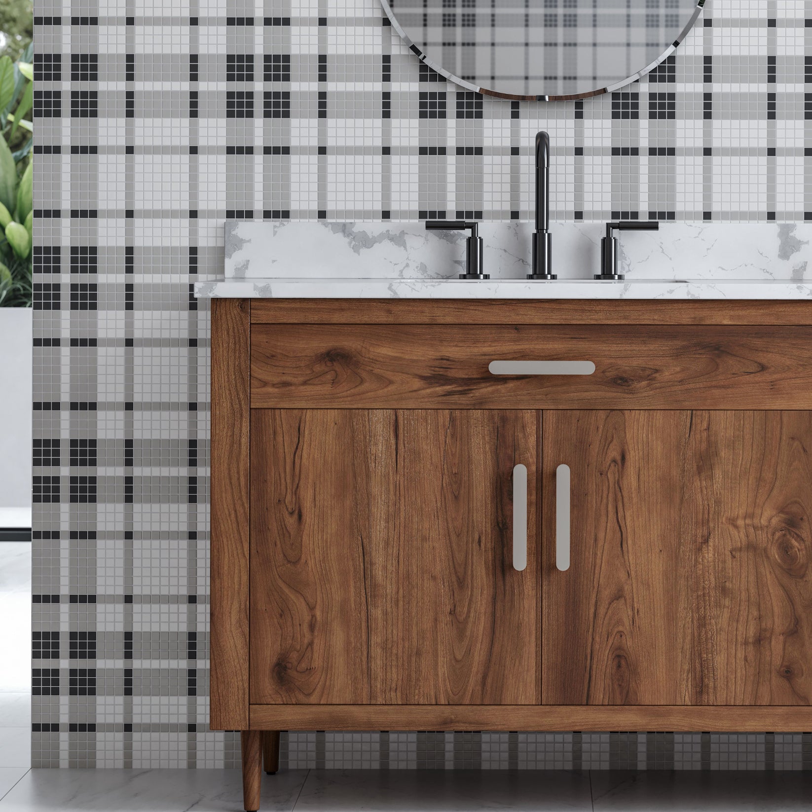 Plaid Soho Midnight Blend Matte Glazed Porcelain Mosaic